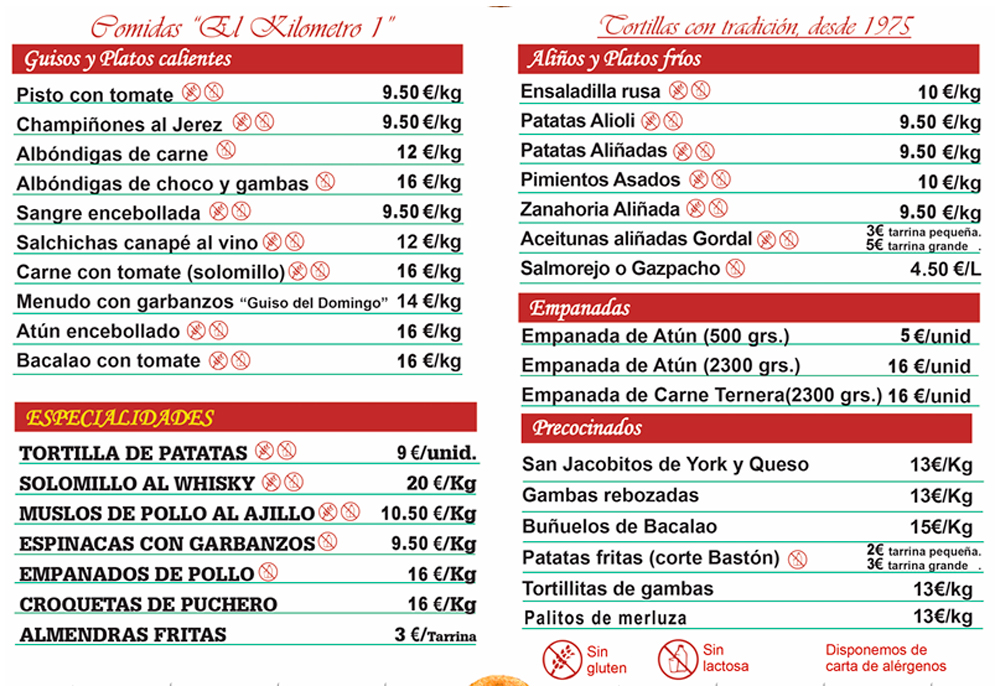 Carta Precios | La Tienda de Juan Antonio